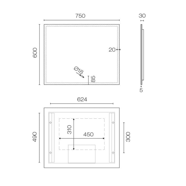 Starlight 750 Rectangle LED Mirror - The Kitchen Hub