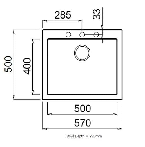 Mercer Duro Granite Palemo Single Sink | 500mm - The Kitchen Hub