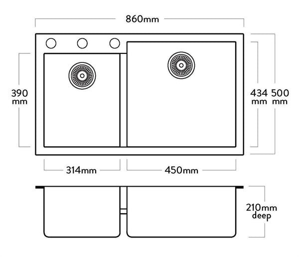 Mercer Duro Granite Parma Double Sink | 314 + 450mm - The Kitchen Hub