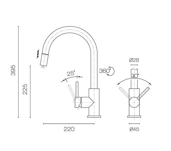 Swiss Kitchen Mixer with Pull Out Spout | Brushed Stainless Steel - The ...
