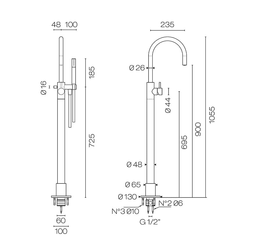 Buddy Round Floor Mount Bath Filler with Hand Shower - The Kitchen Hub