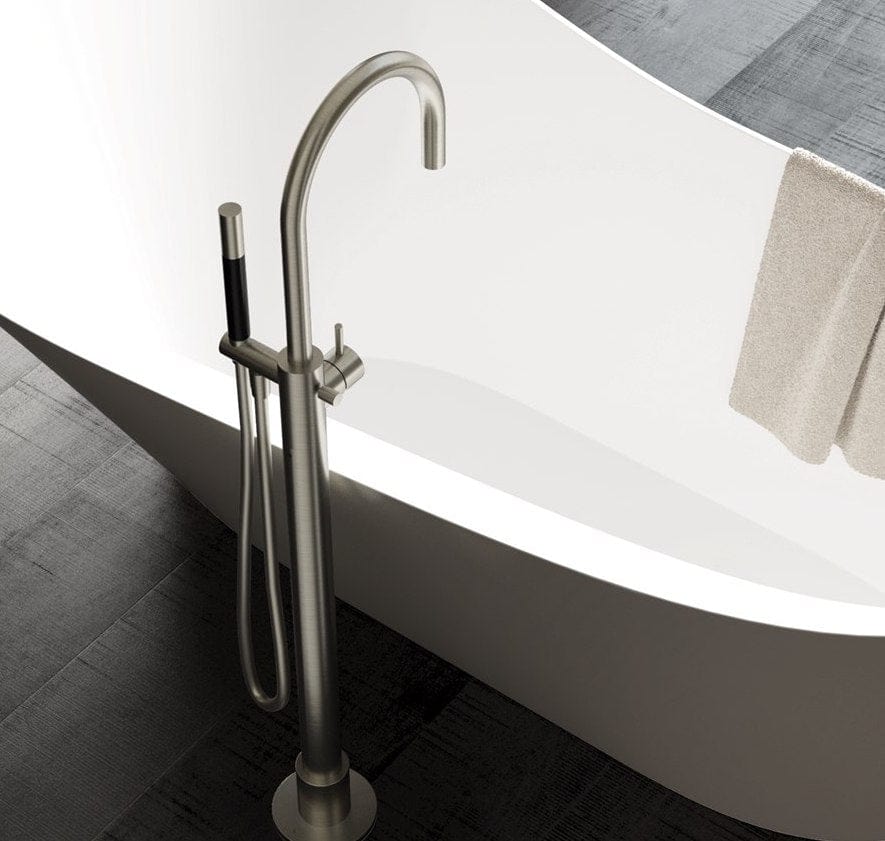 Buddy Round Floor Mount Bath Filler with Hand Shower - The Kitchen Hub