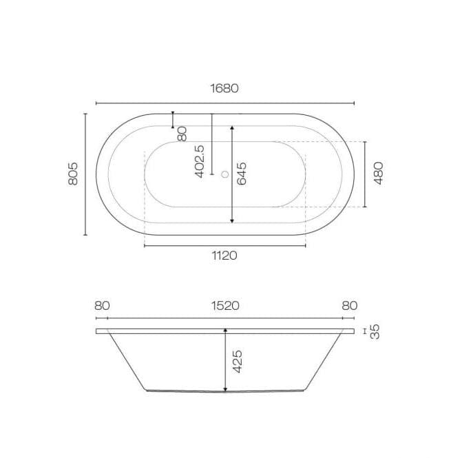 Tondo 1680 Oval Inset Bath - The Kitchen Hub