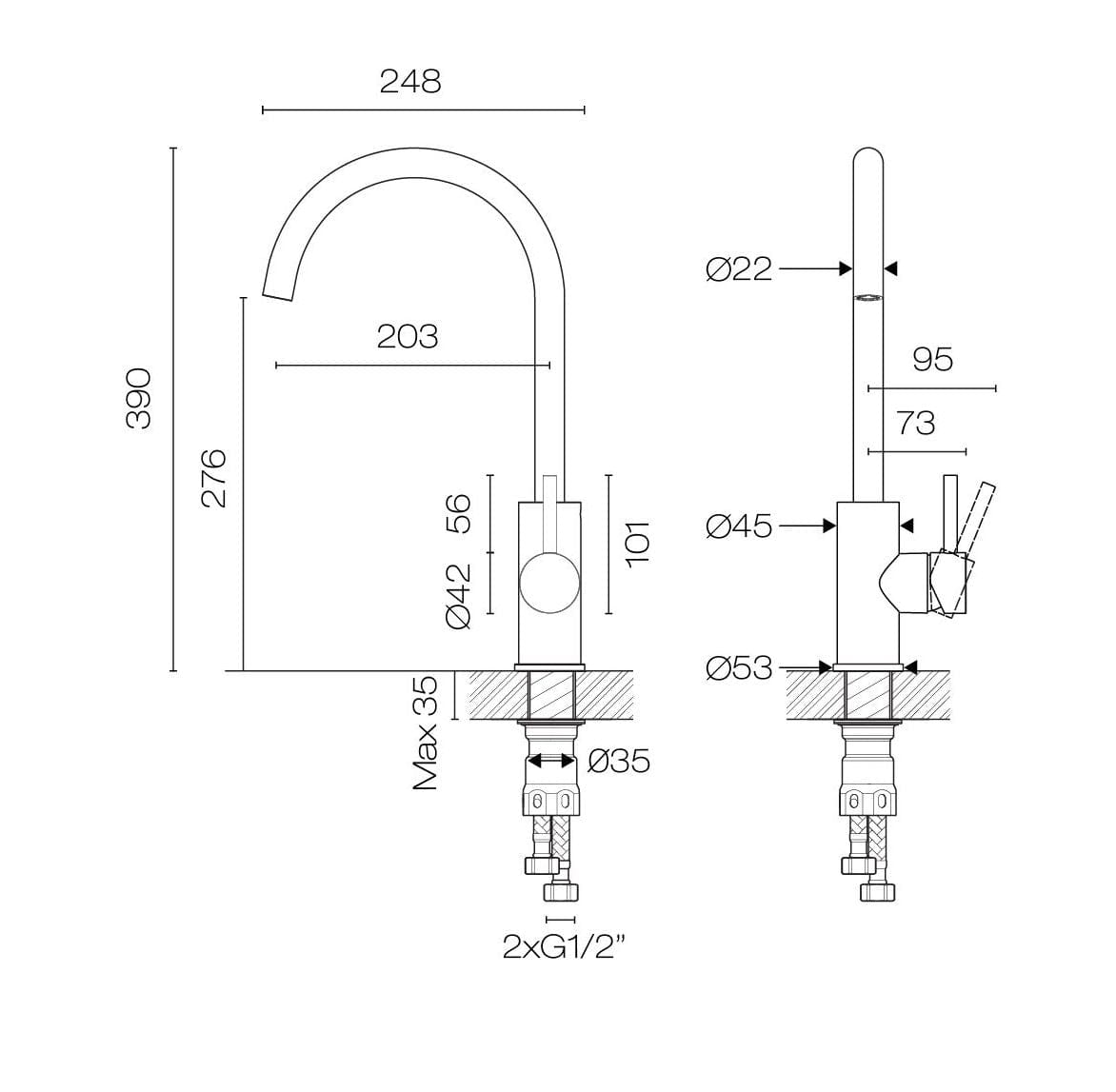 Kitchen Tap | Kitchen Faucet | Tube Kitchen Mixer - The Kitchen Hub